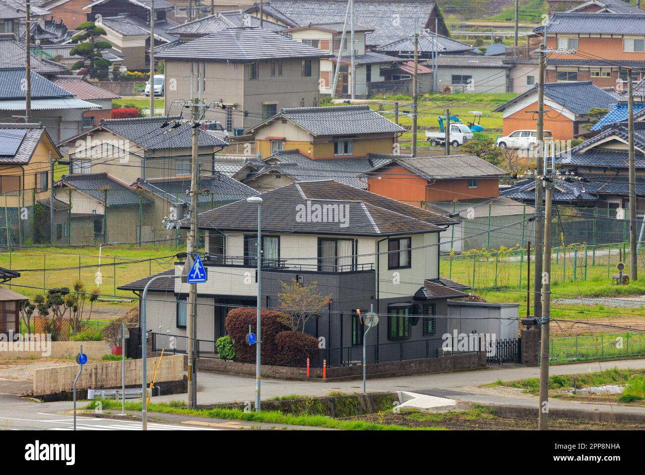 Large houses in quiet Japanese small town in countryside Stock Photo ...