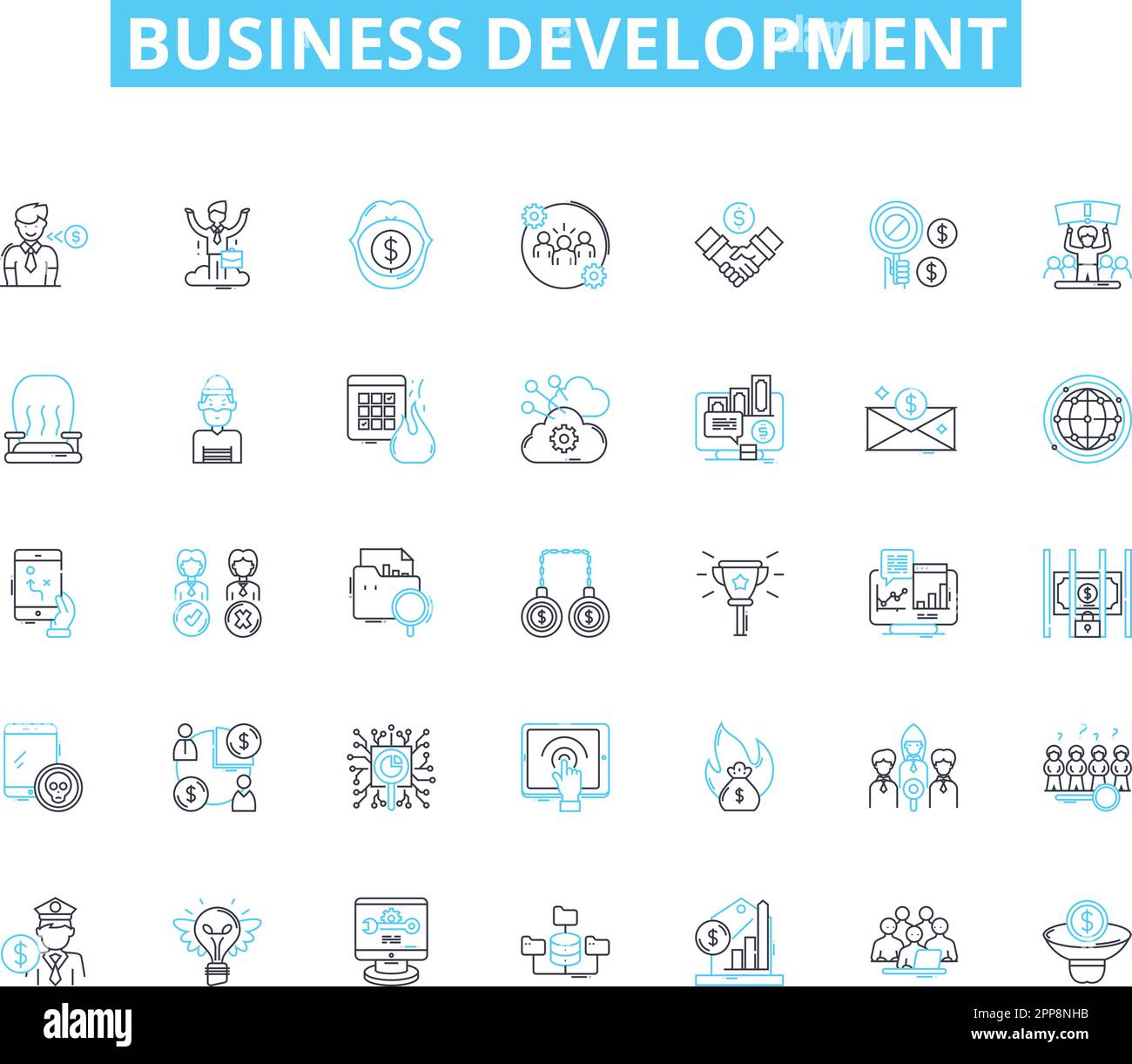 Business development linear icons set. Strategy, Growth, Innovation ...