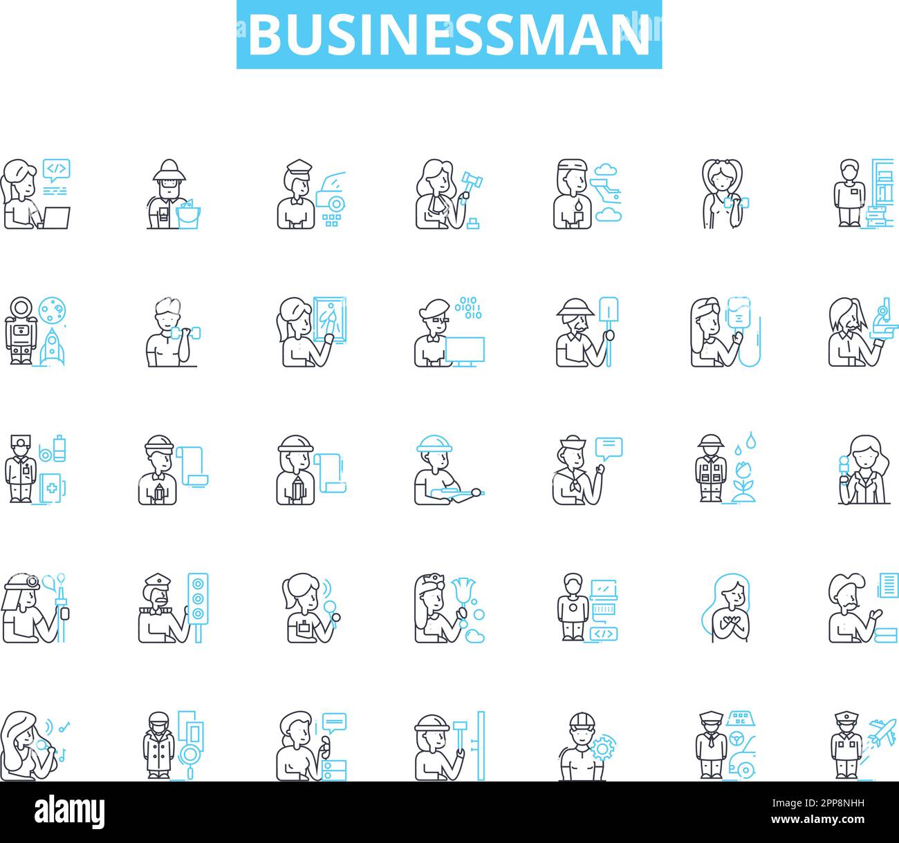 Businessman linear icons set. Entrepreneur, Executive, Manager, CEO ...