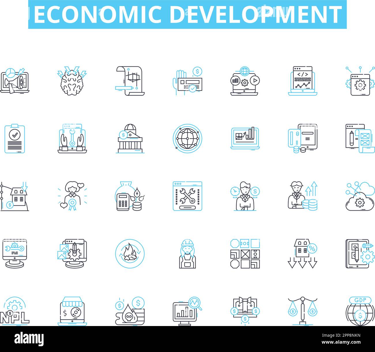 Economic development linear icons set. Innovation, Growth, Investment ... Economic development linear icons set. Innovation, Growth, Investment ...