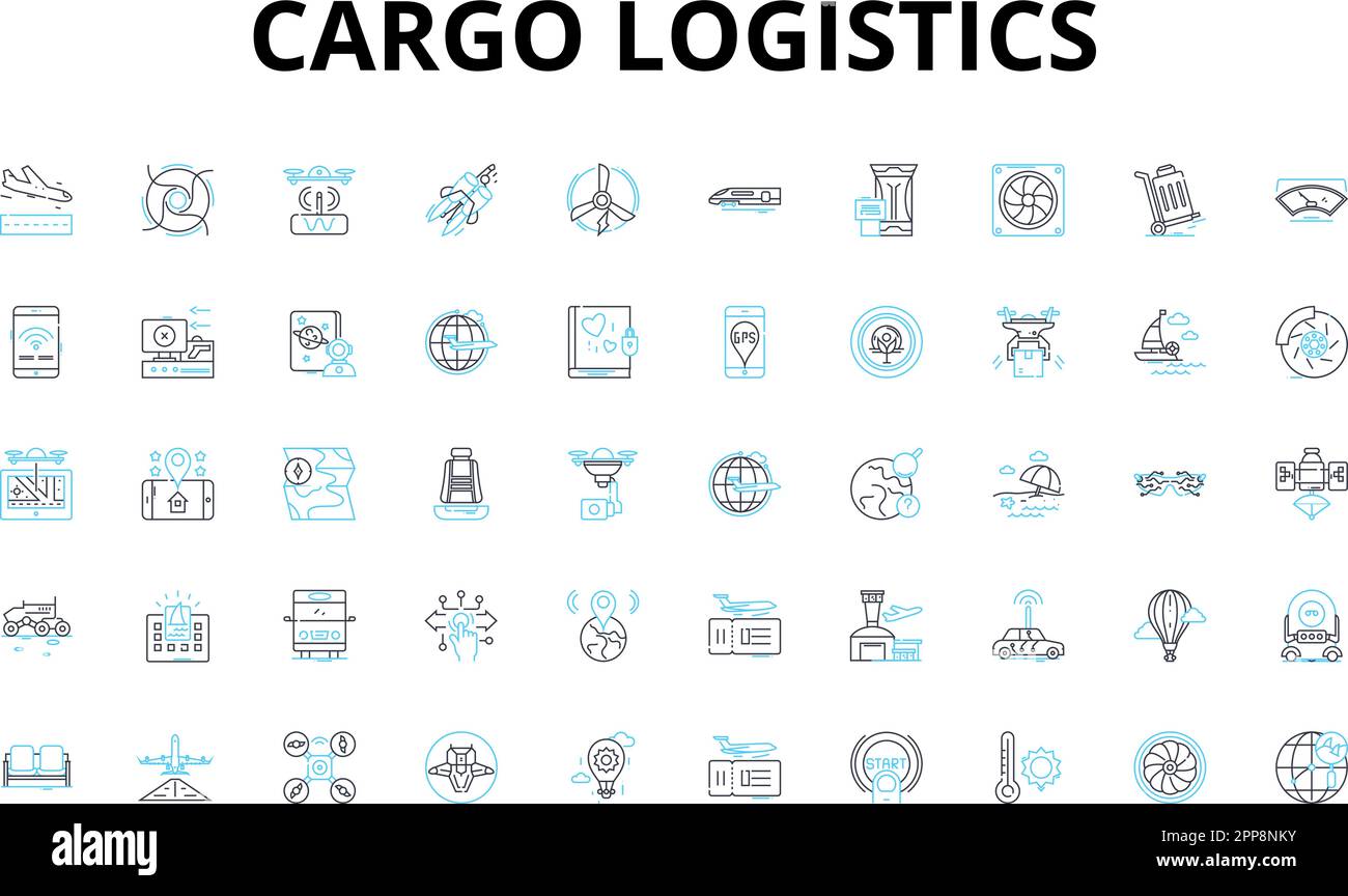 Cargo logistics linear icons set. Freight, Shipping, Transport, Supply ...