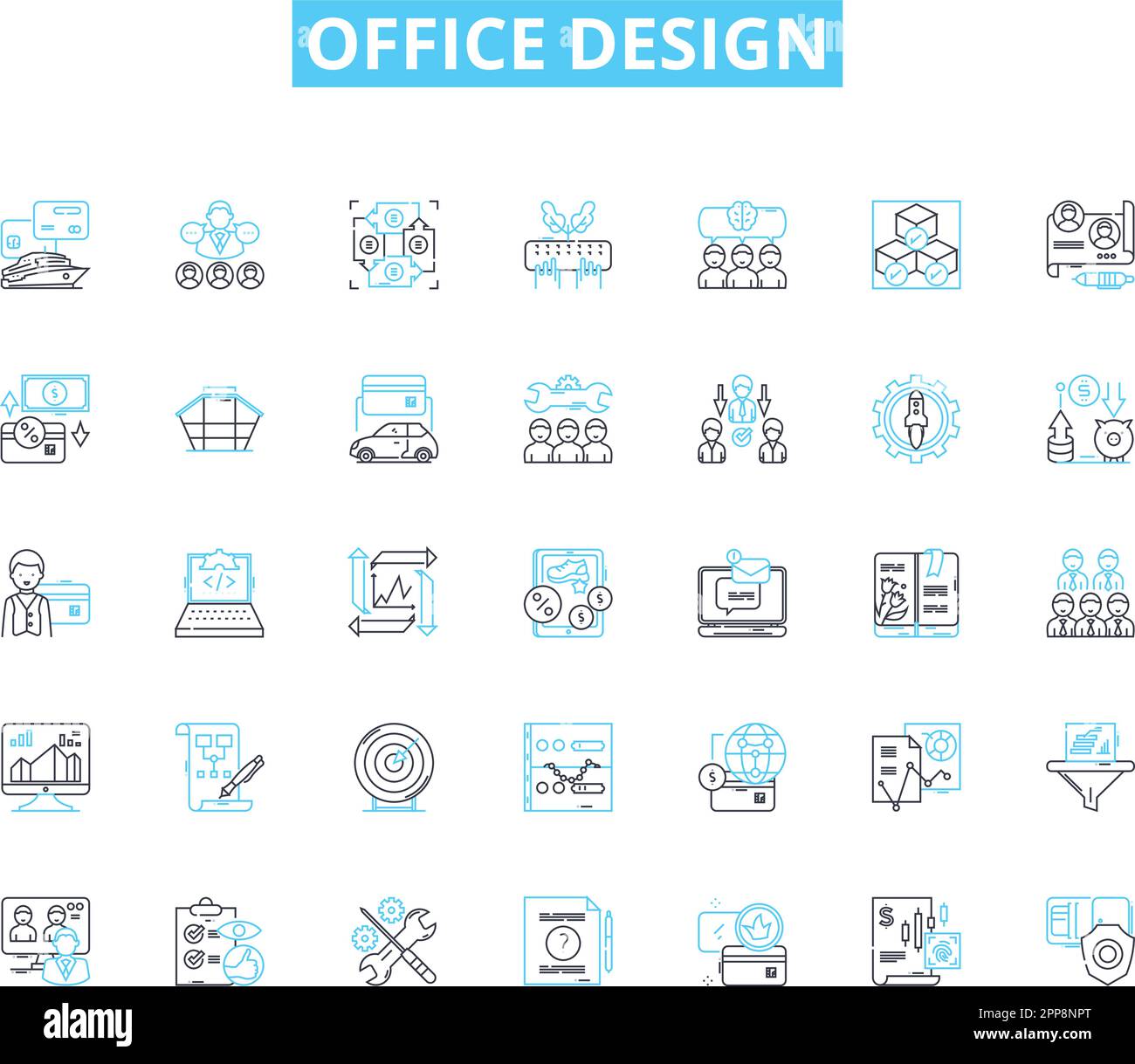 office design linear icons set. Productivity, Efficiency, Collaboration ...
