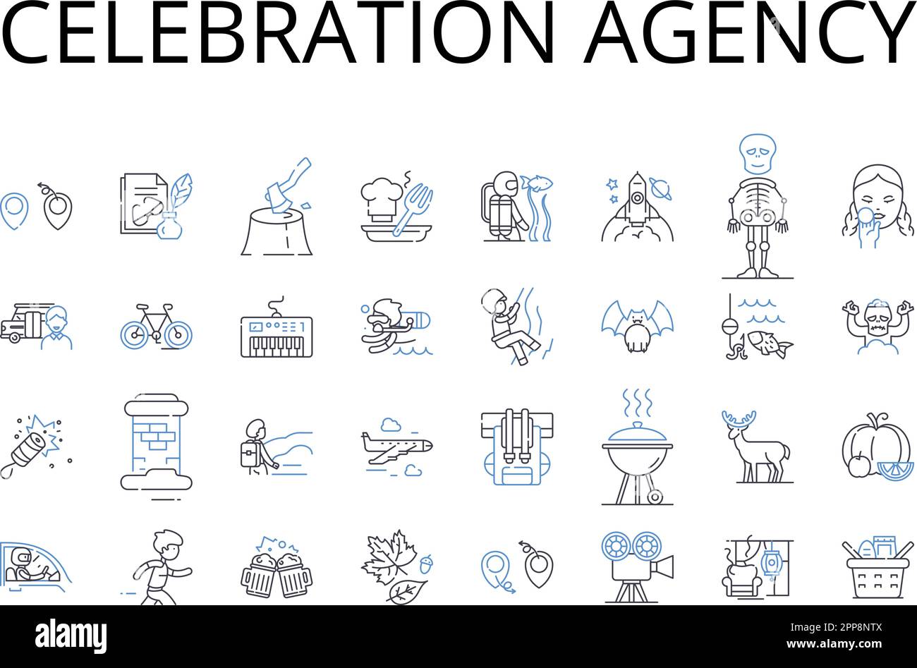 Celebration agency line icons collection. Happiness bureau, Joy ...