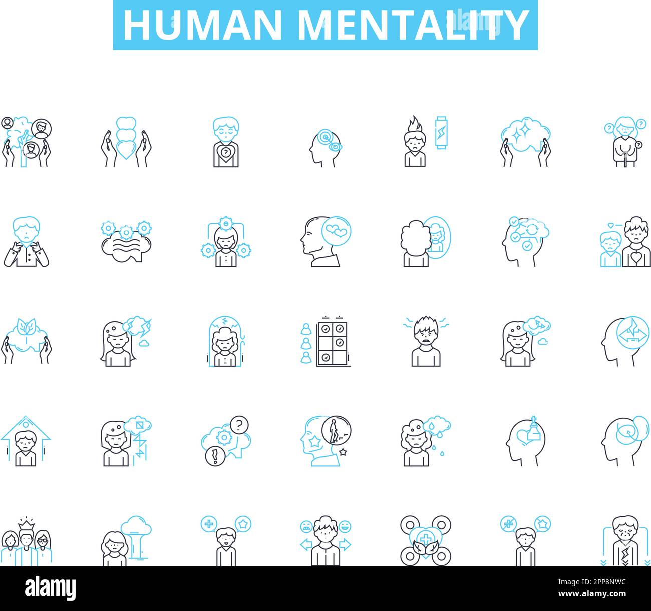 Human mentality linear icons set. Capacity, Perception, Emotion ...