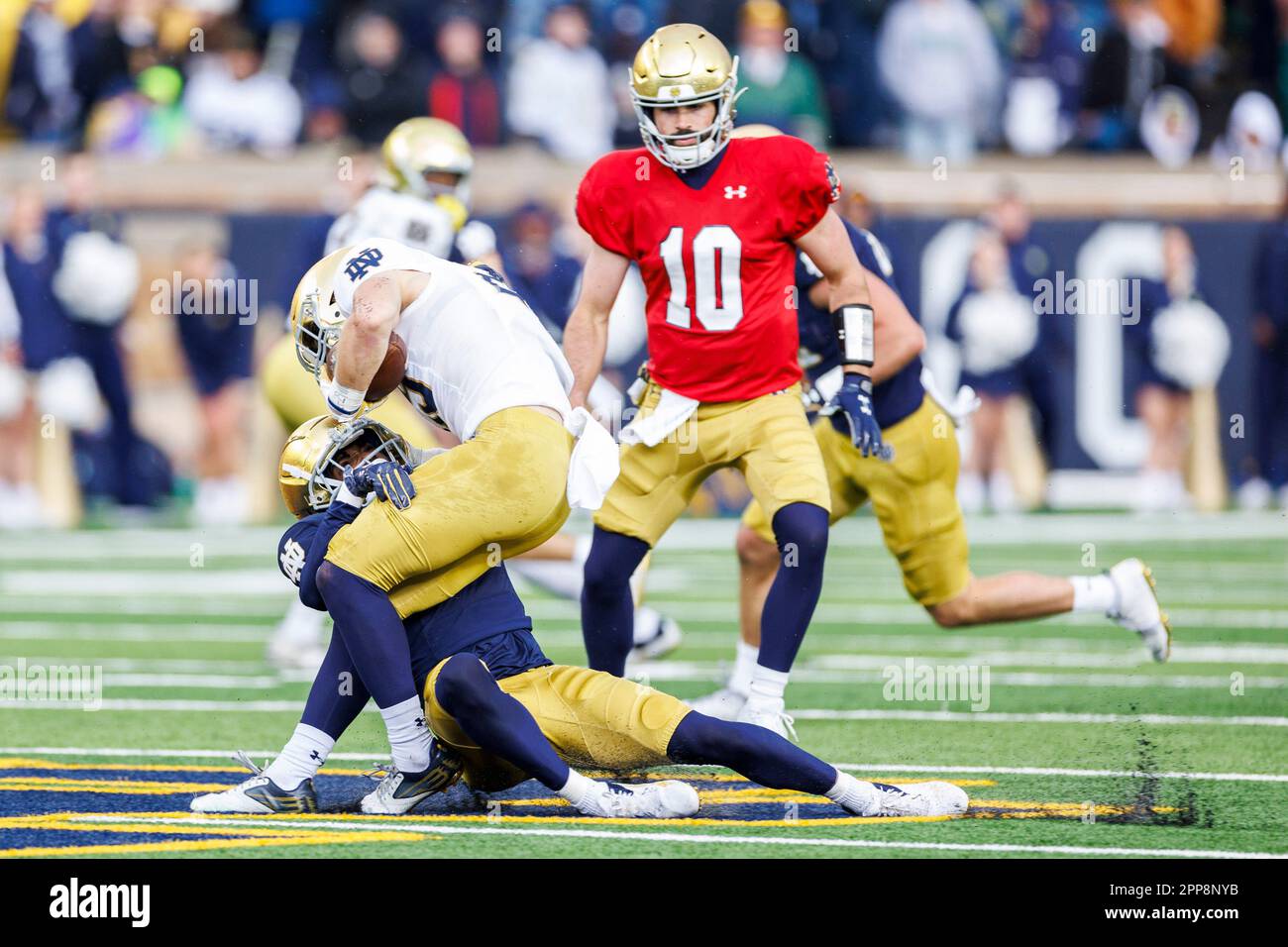 South Bend, Indiana, USA. 22nd Apr, 2023. Notre Dame defensive back ...