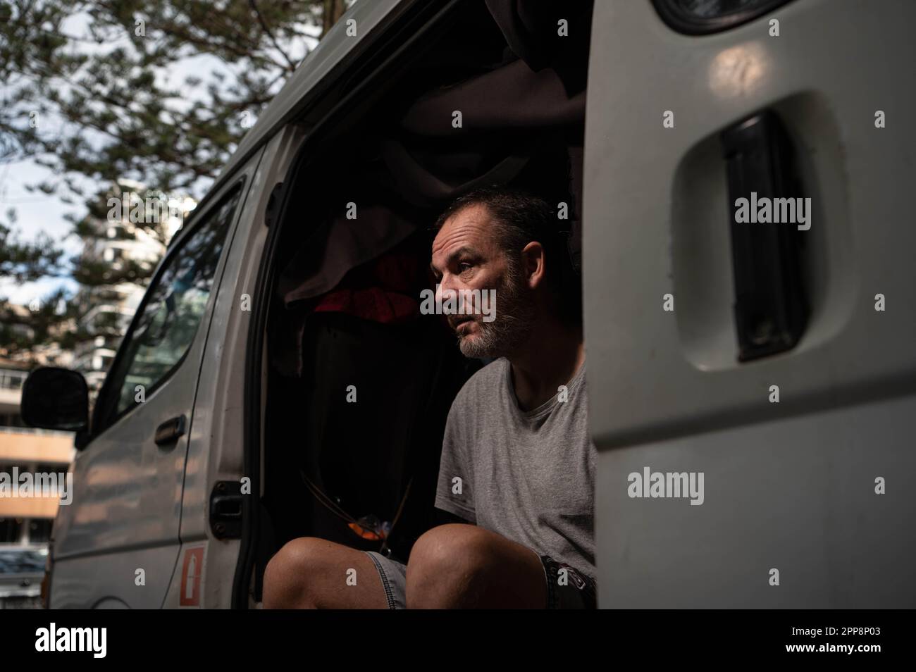 Homeless man Sean Pearce, 50, poses for a photograph in the Dee Why ...