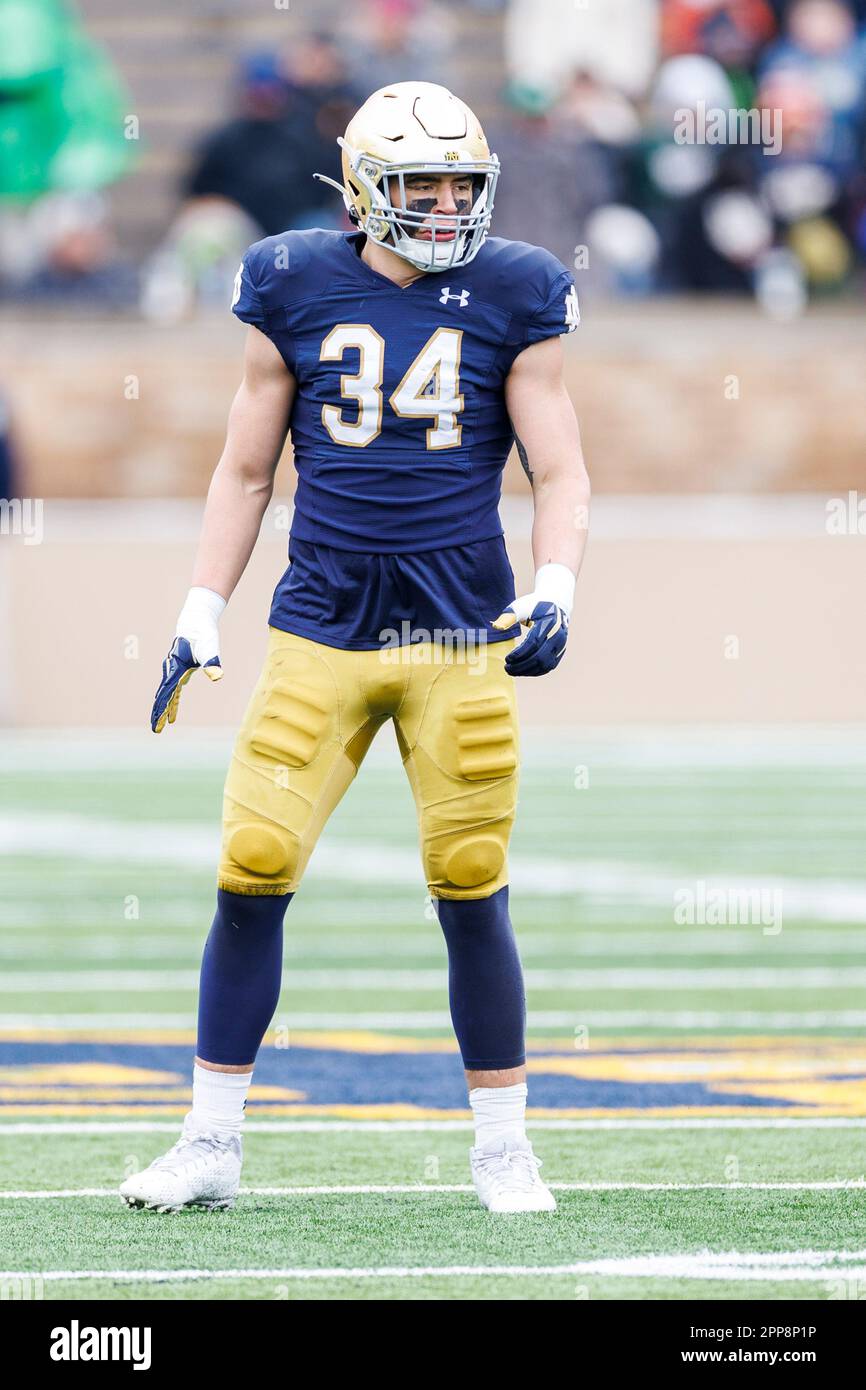 South Bend, Indiana, USA. 22nd Apr, 2023. Notre Dame linebacker Drayk ...