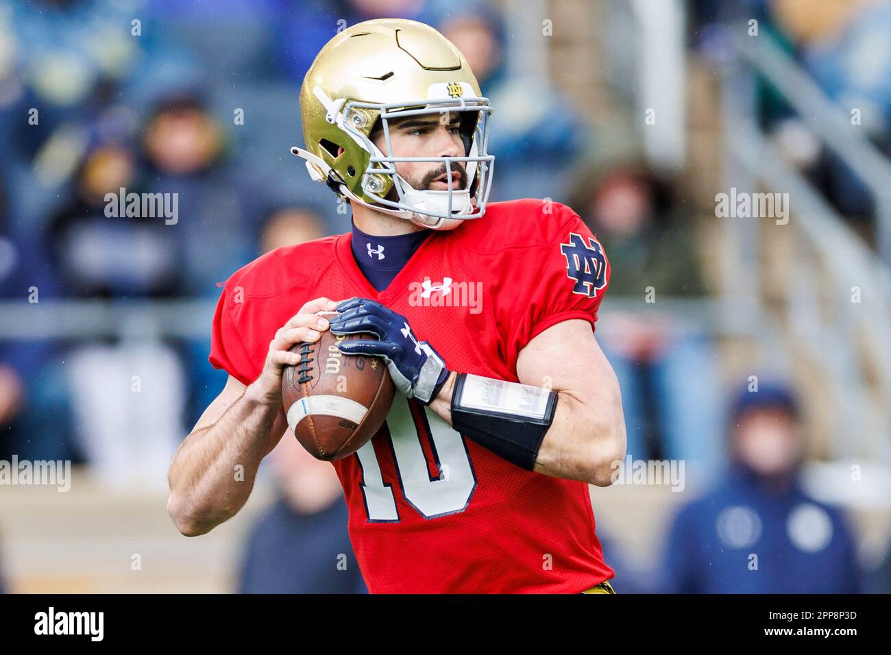 South Bend, Indiana, USA. 22nd Apr, 2023. Notre Dame quarterback Sam ...