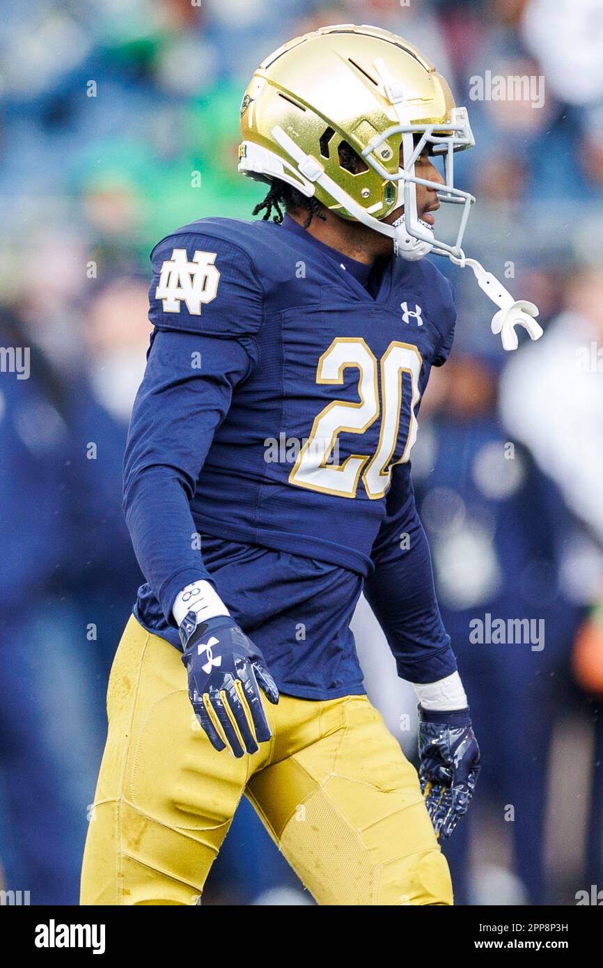 South Bend, Indiana, USA. 22nd Apr, 2023. Notre Dame defensive back ...