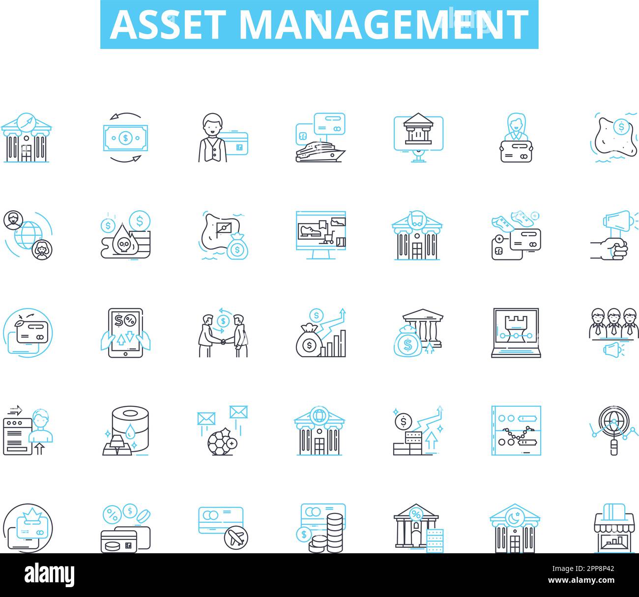 Asset management linear icons set. Investments, Portfolio, Allocation ...