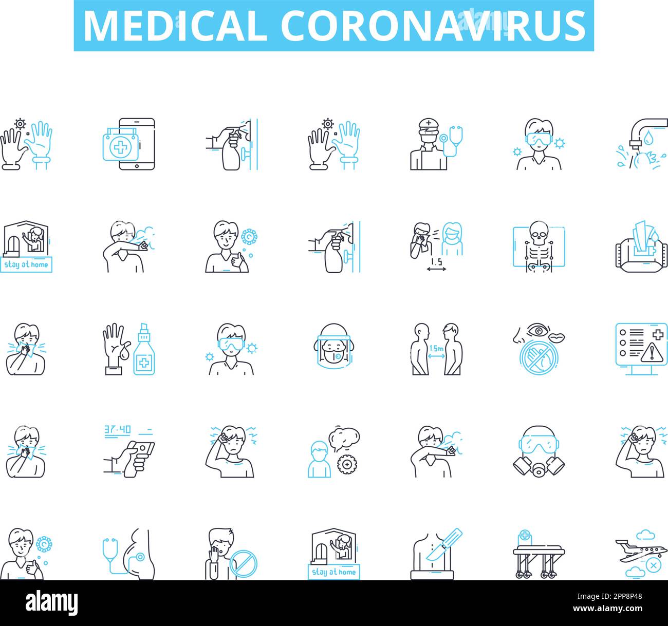 Medical coronavirus linear icons set. Pandemic, Outbreak, Quarantine ...