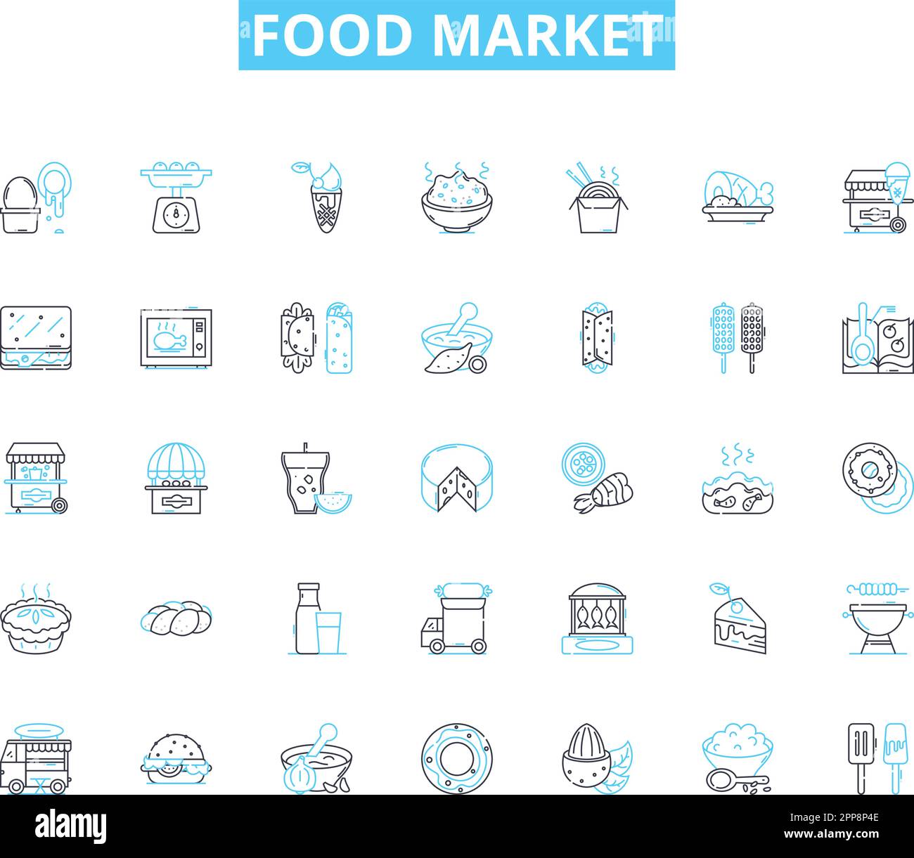 Food market linear icons set. Produce, Bakery, Meat, Seafood, Deli ...