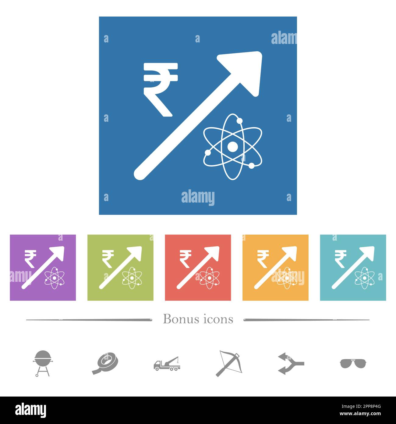 Rising atomic energy Indian Rupee prices flat white icons in square ...