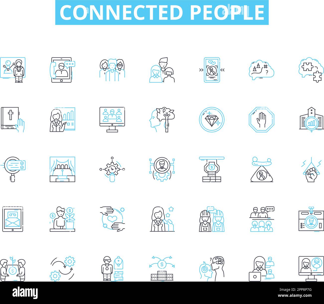 Connected People Linear Icons Set Nerking Relationships Interconnectedness Collaboration