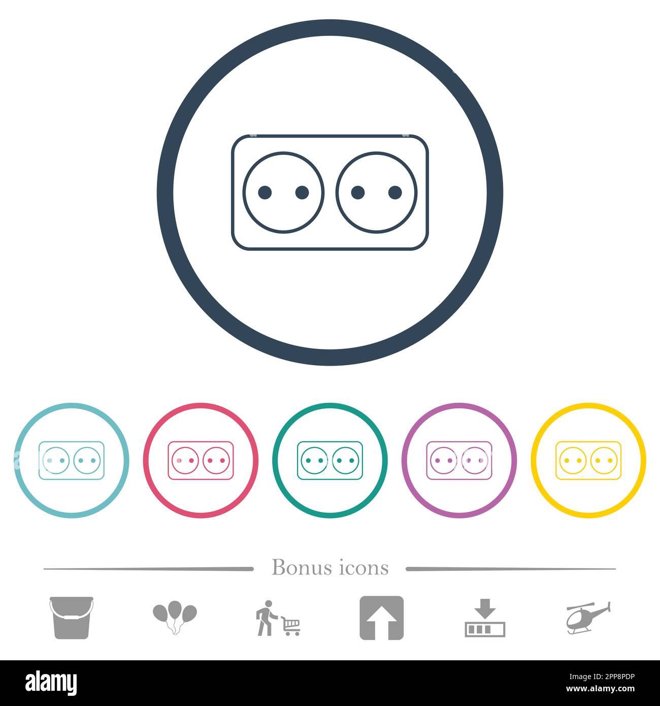 Electrical outlet with two sockets outline flat color icons in round ...