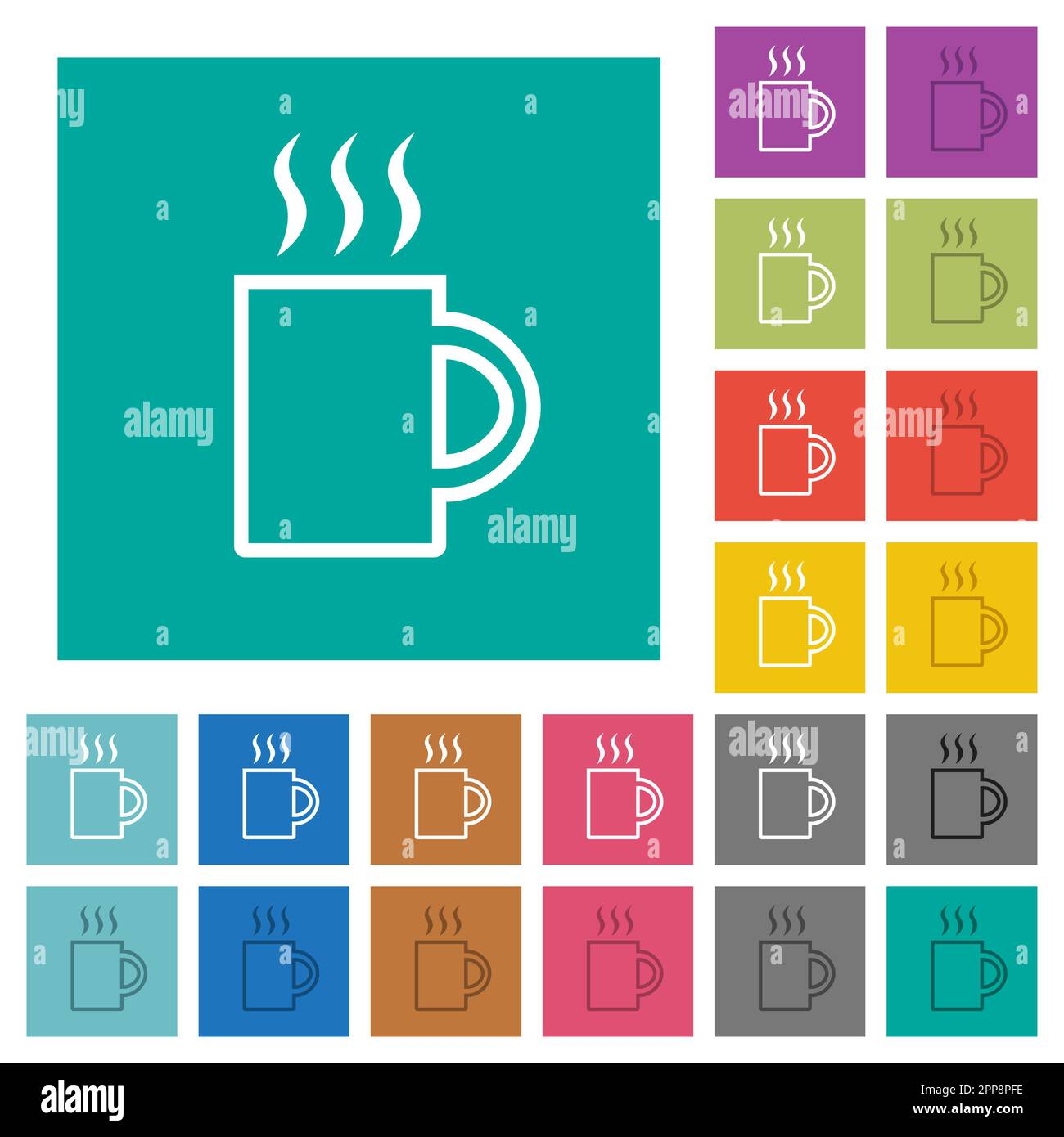 A mug of hot drink outline multi colored flat icons on plain square ...