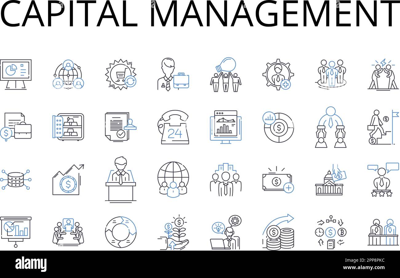 Capital management line icons collection. Budget control, Fiscal planning, Asset allocation ...
