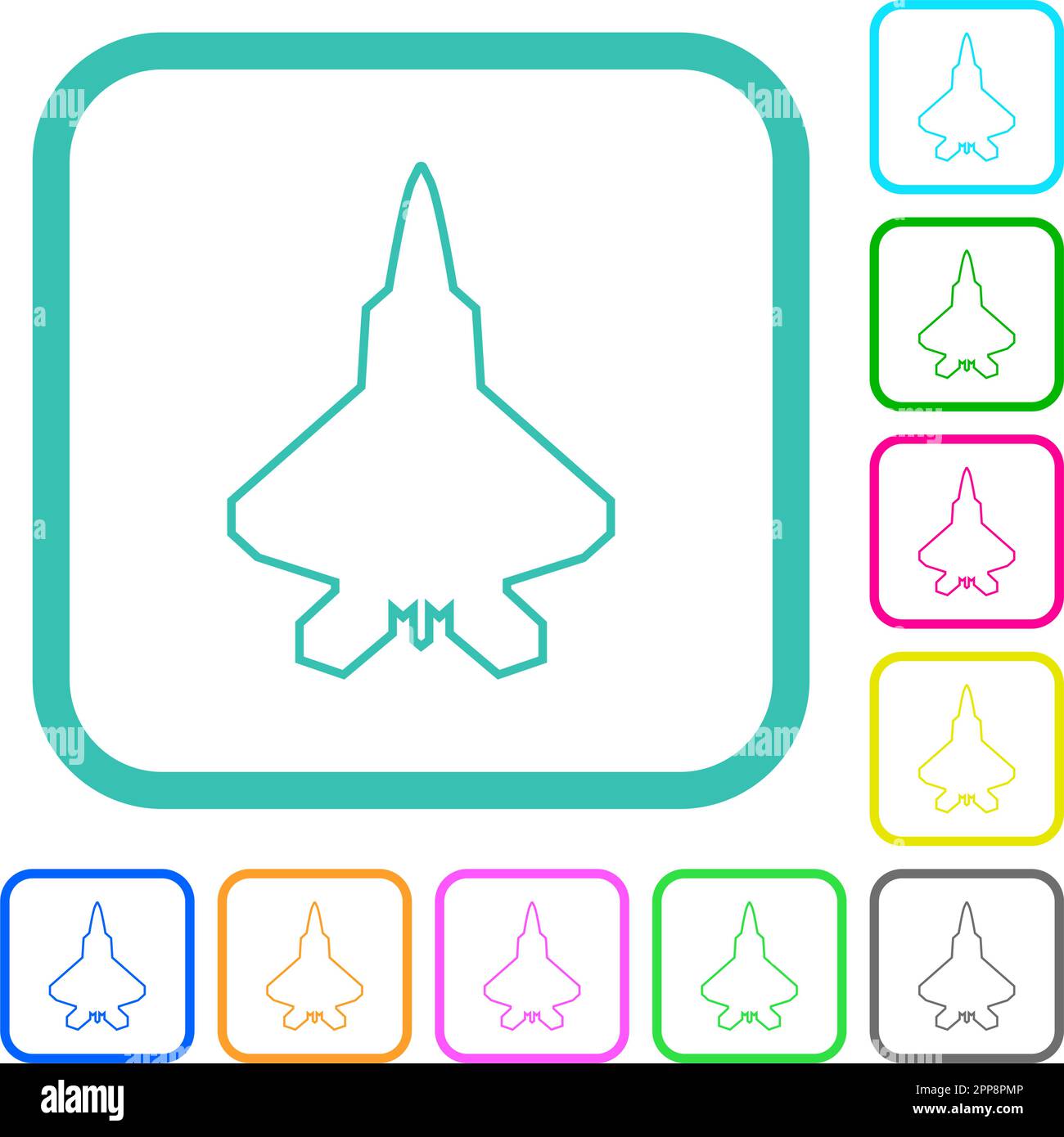 Jet fighter outline vivid colored flat icons in curved borders on white background Stock Vector ...