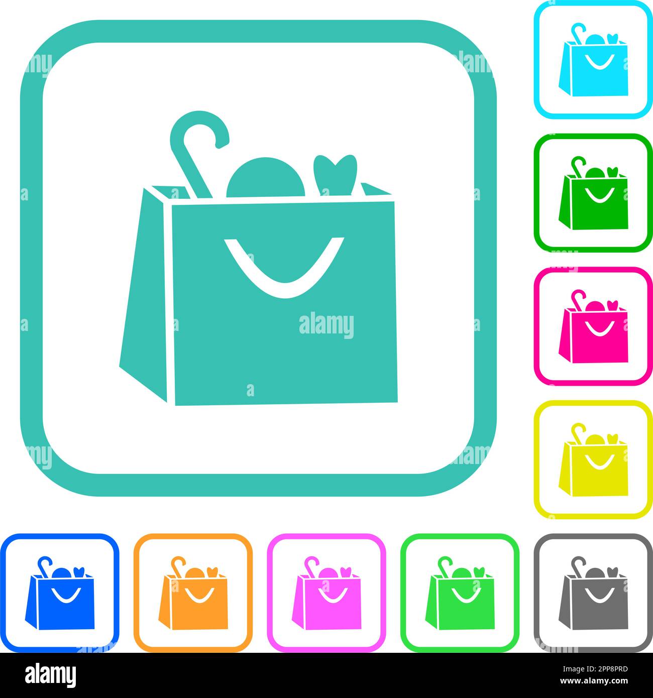 shopping bag with goods solid vivid colored flat icons in curved ...