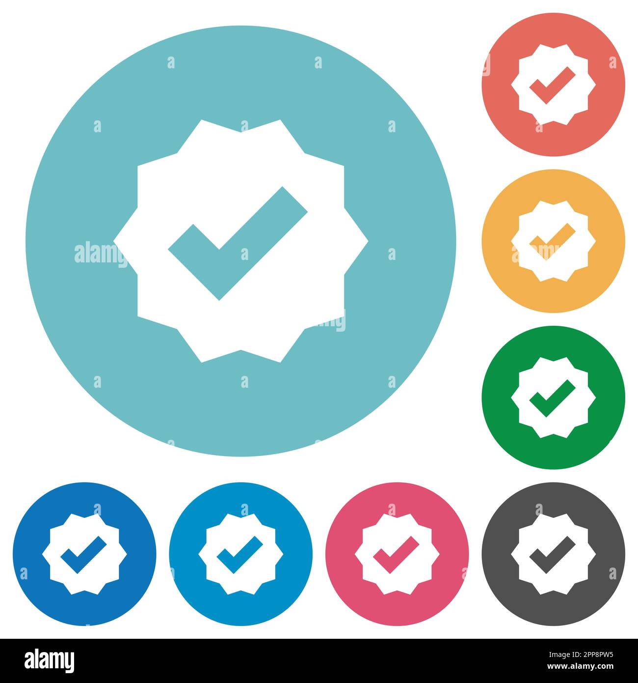 Verified sticker solid flat white icons on round color backgrounds ...