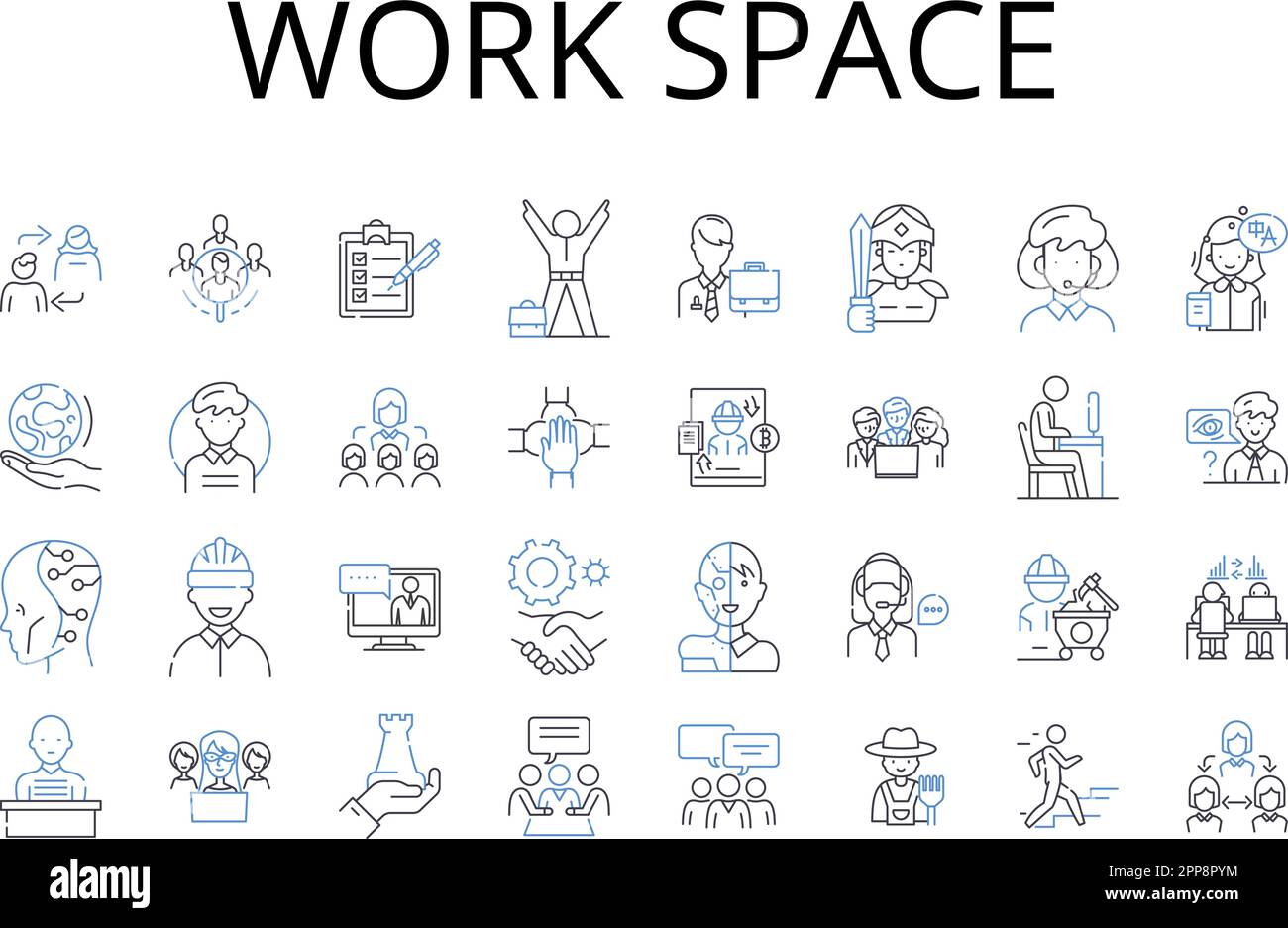 Work space line icons collection. Living room, Dining table, Kitchen ...