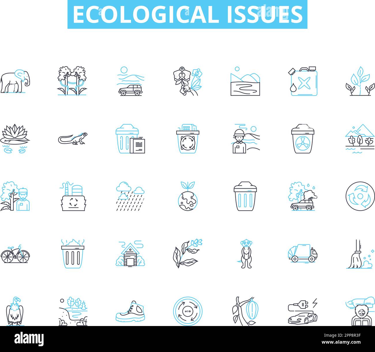 Ecological issues linear icons set. Climate change, Pollution ...