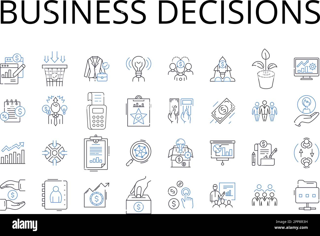 Business decisions line icons collection. Career choices, Management ...