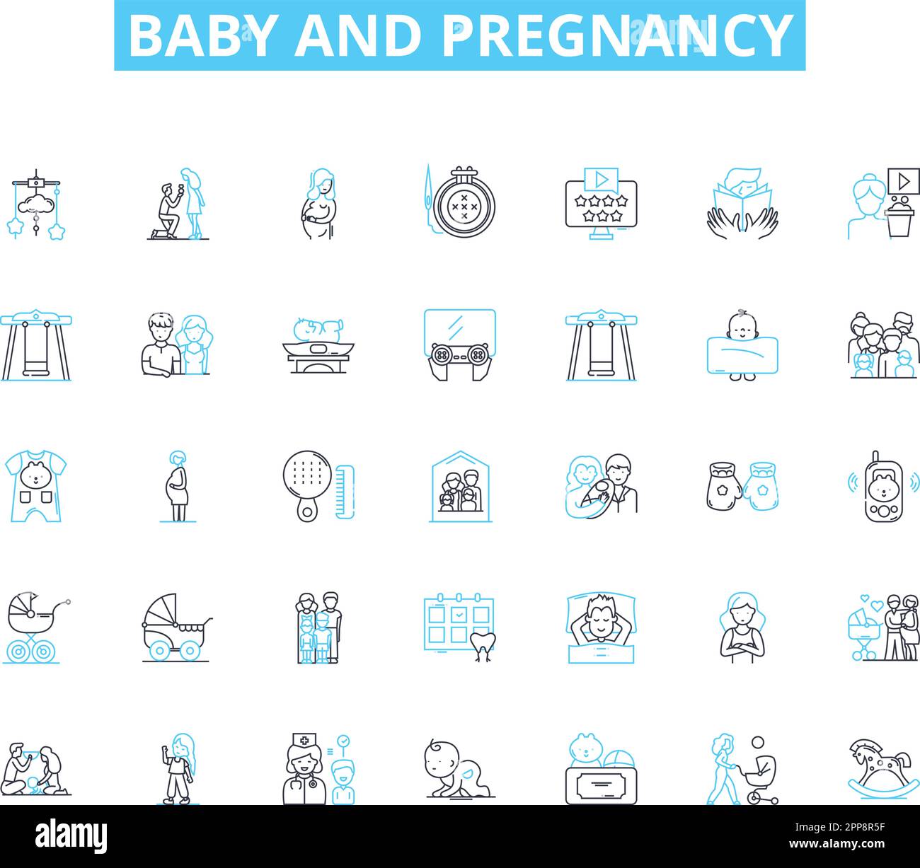 Baby and pregnancy linear icons set. Infant, Maternity, Fetus, Belly ...