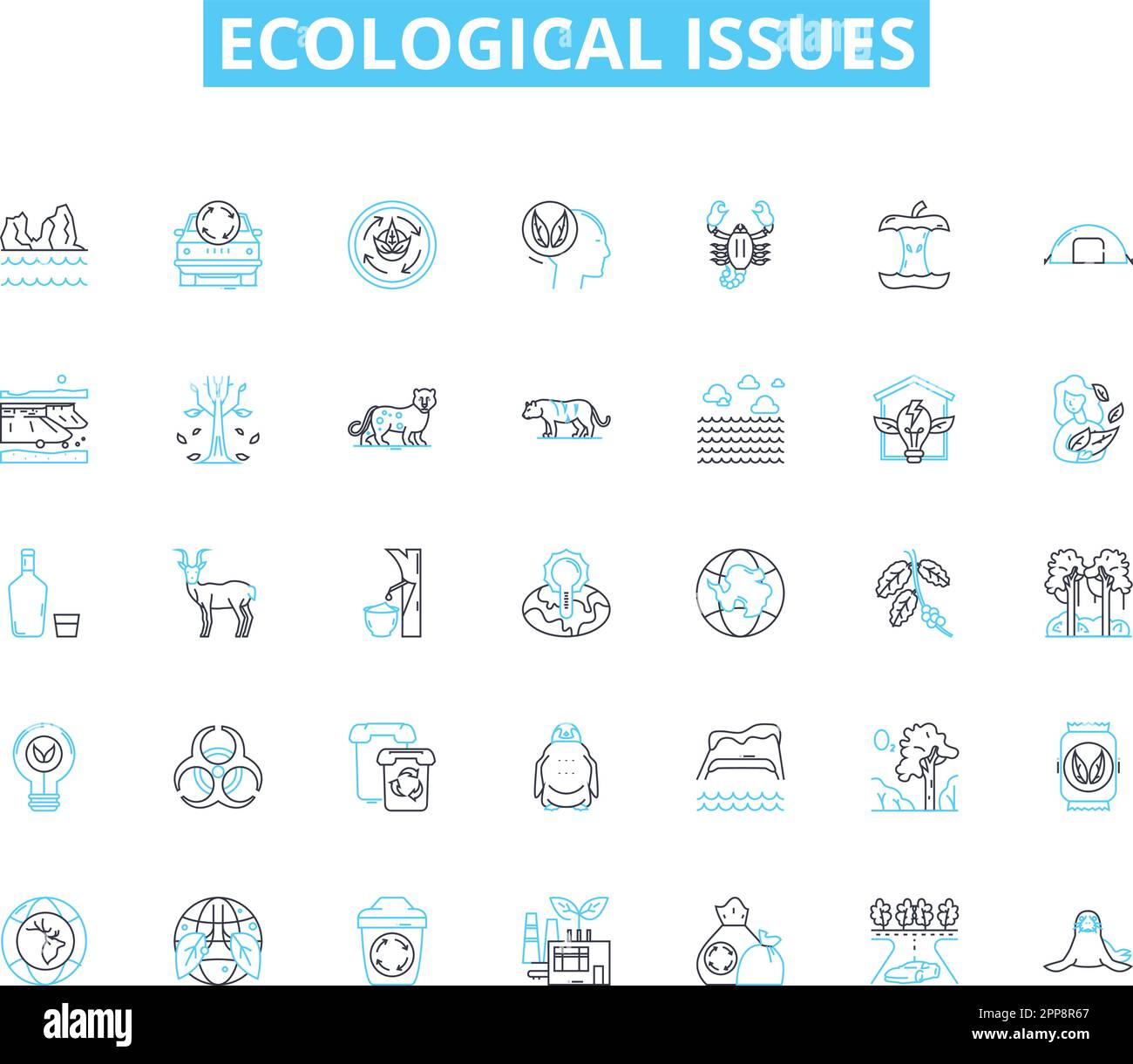 Ecological issues linear icons set. Climate change, Pollution ...
