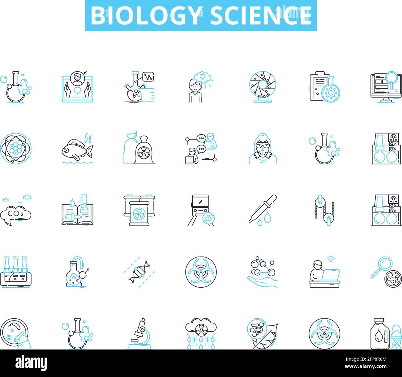 Biology science linear icons set. Photosynthesis, Mitosis, DNA ...