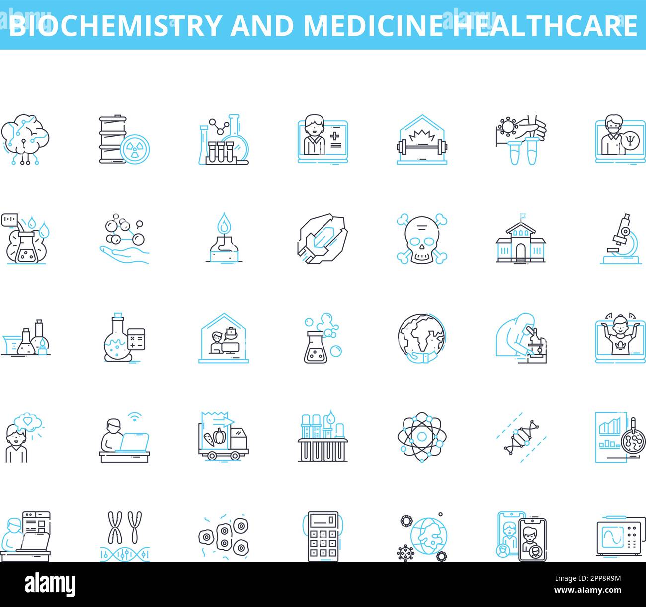 Biochemistry and medicine healthcare linear icons set. Enzymes ...