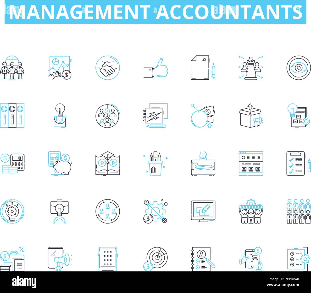 Management accountants linear icons set. Analysis, Budgeting ... Management accountants linear icons set. Analysis, Budgeting ...