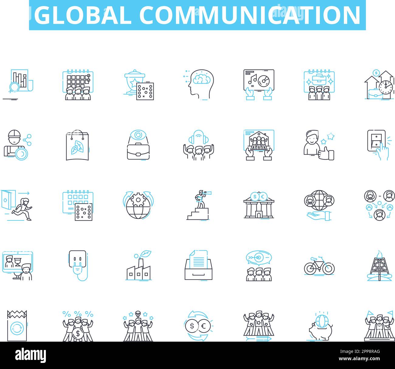 Global Communication Linear Icons Set Connectivity Nerking Collaboration Interaction