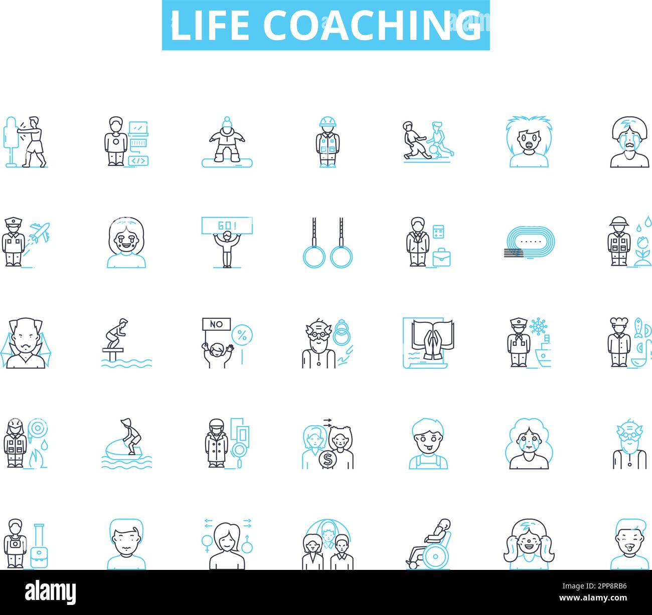 Life coaching linear icons set. Empowerment, Goals, Positive ...