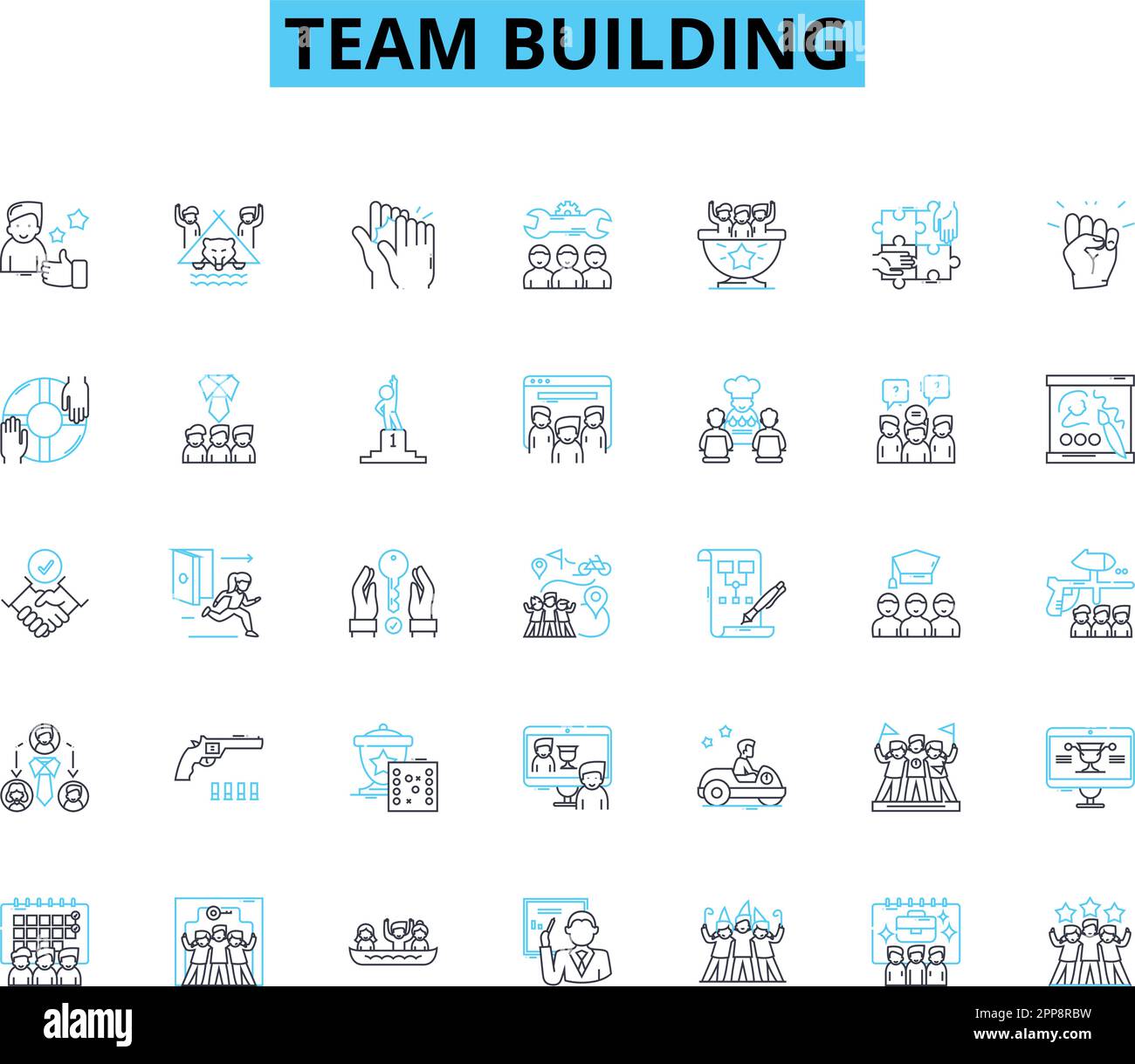 Team Building Linear Icons Set Collaboration Trust Unity