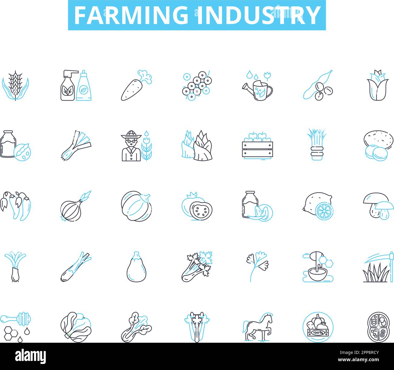 Farming industry linear icons set. Agriculture, Crops, Livestock ...