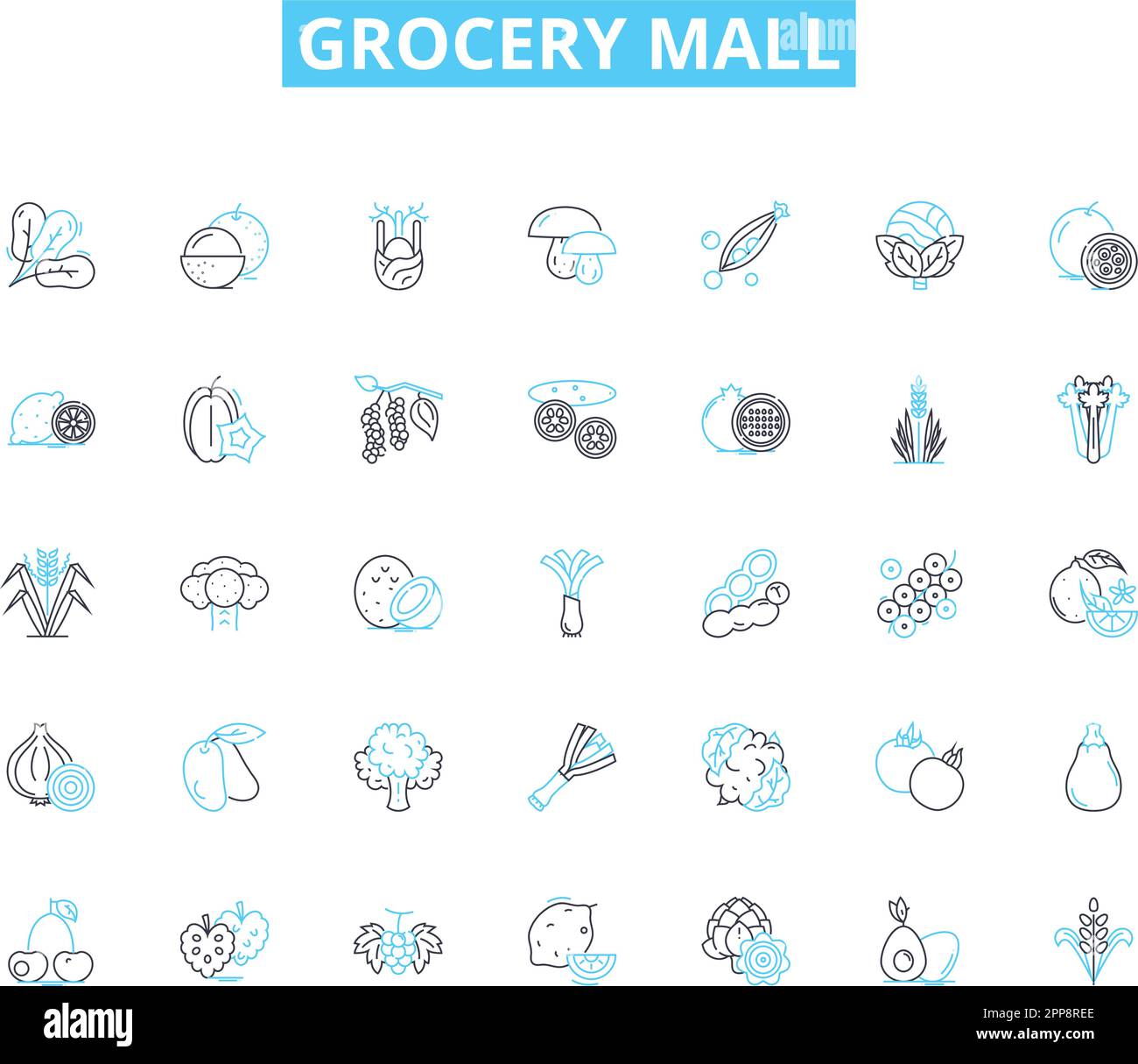 Grocery mall linear icons set. Produce, Dairy, Meat, Bakery, Frozen ...