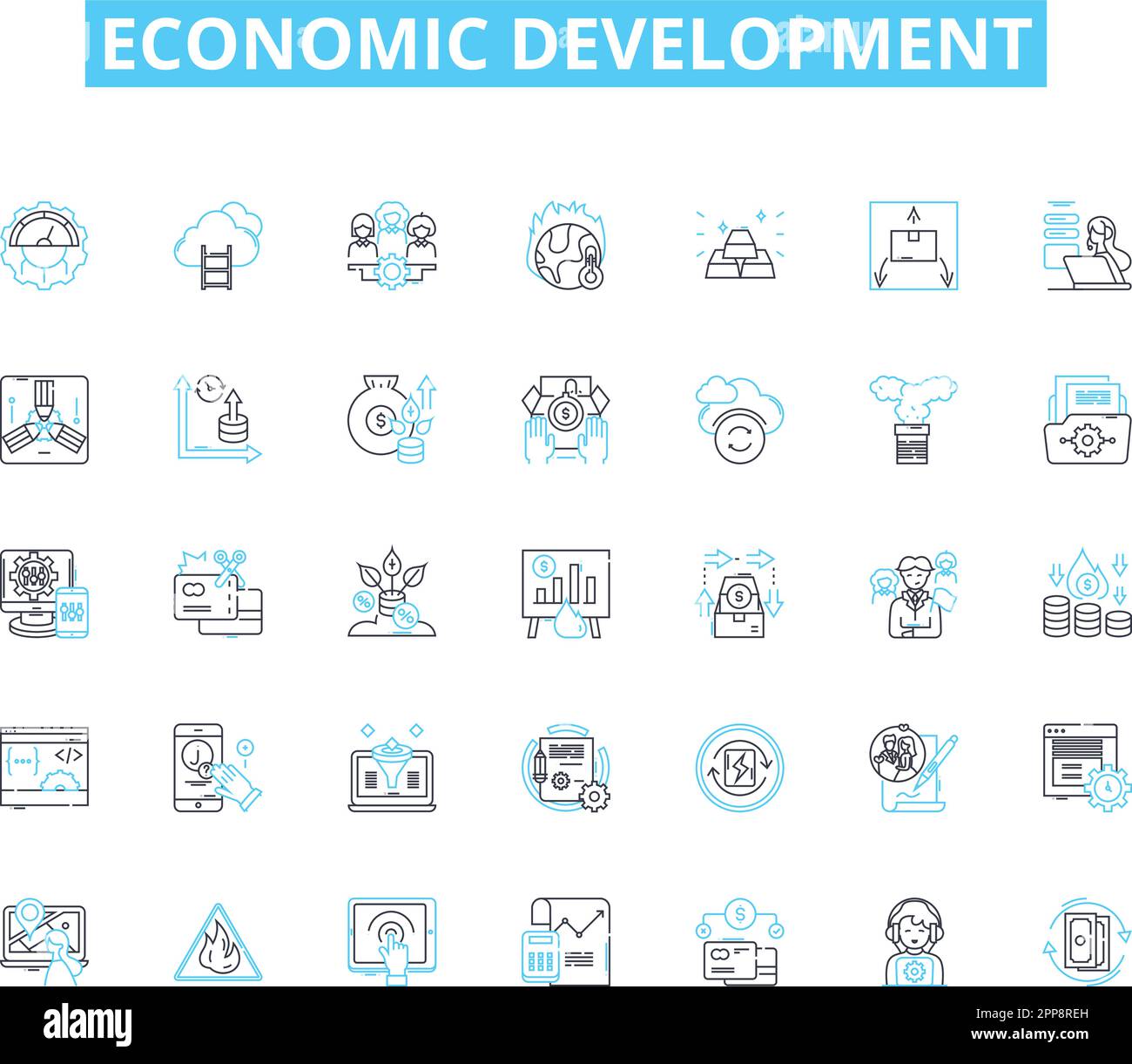 Economic development linear icons set. Innovation, Growth, Investment ... Economic development linear icons set. Innovation, Growth, Investment ...