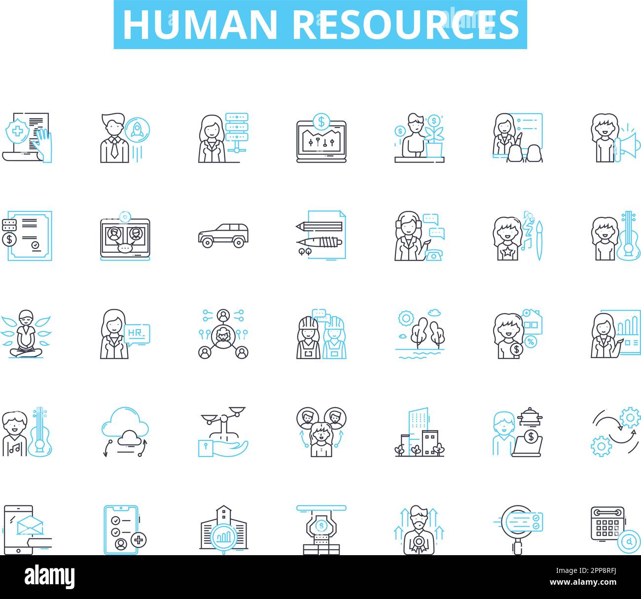 Human resources linear icons set. Recruitment, Hiring, Onboarding ...