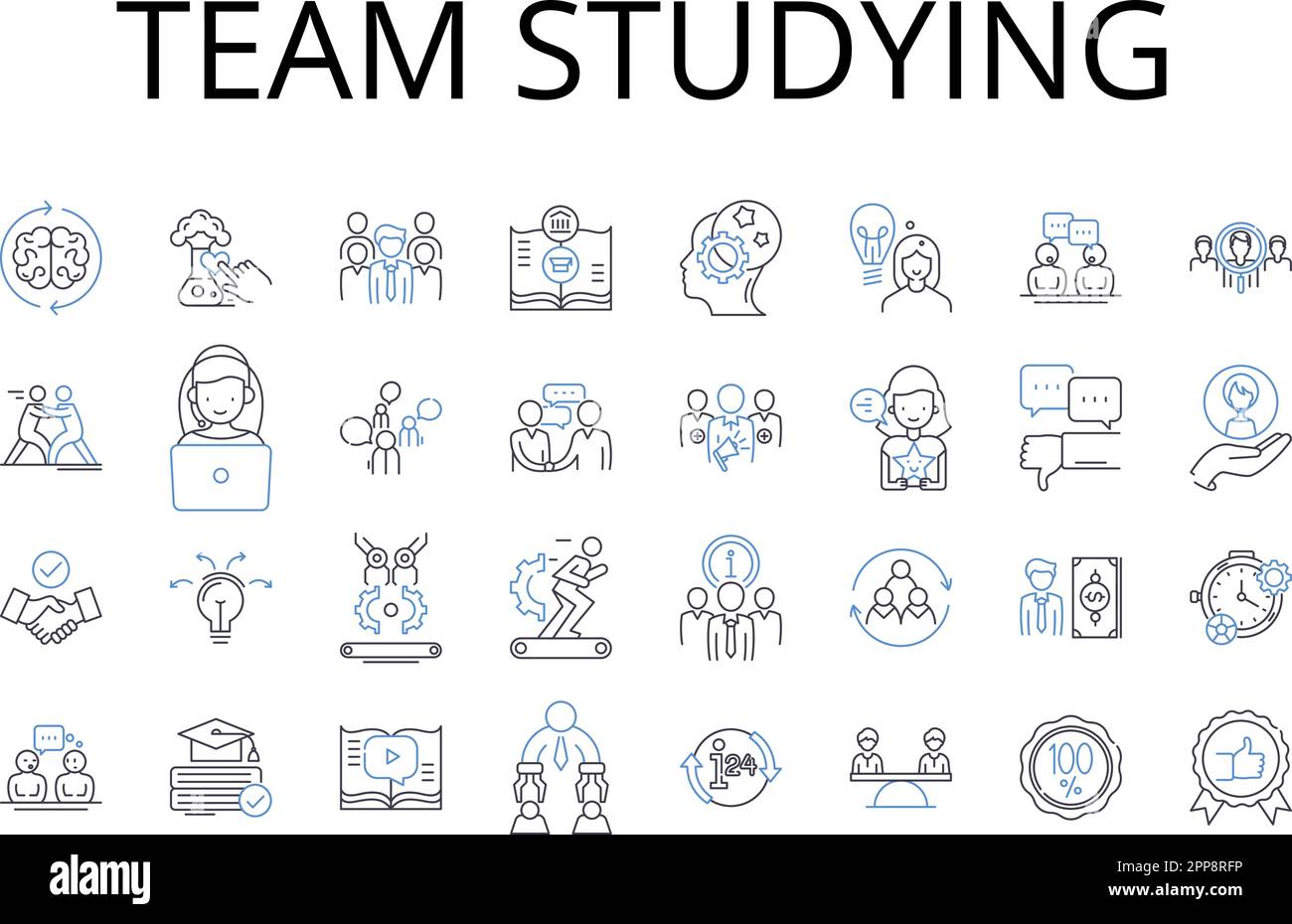 Team studying line icons collection. Collective learning, Partner ...