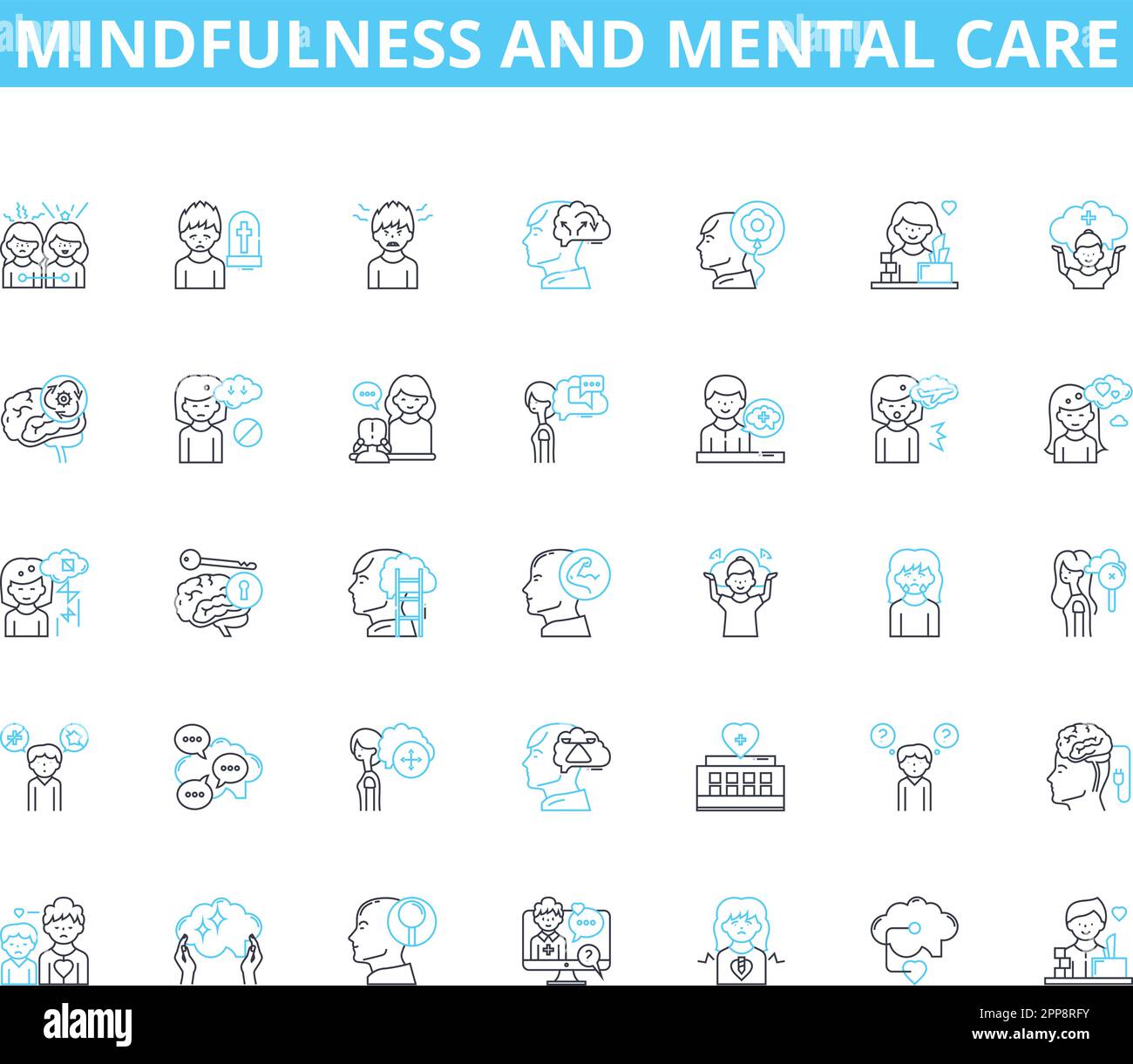 Mindfulness And Mental Care Linear Icons Set Meditation Zen Reflection Awareness Stillness