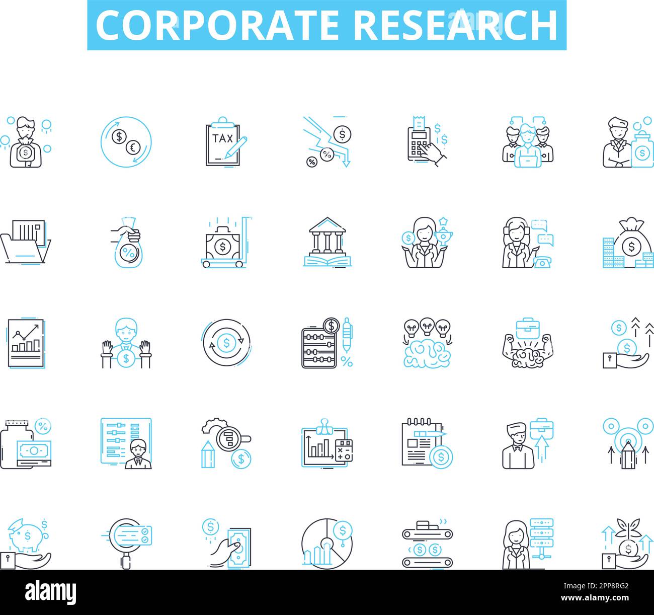 Corporate research linear icons set. Innovation, Strategy, Market, Competition, Analysis ...