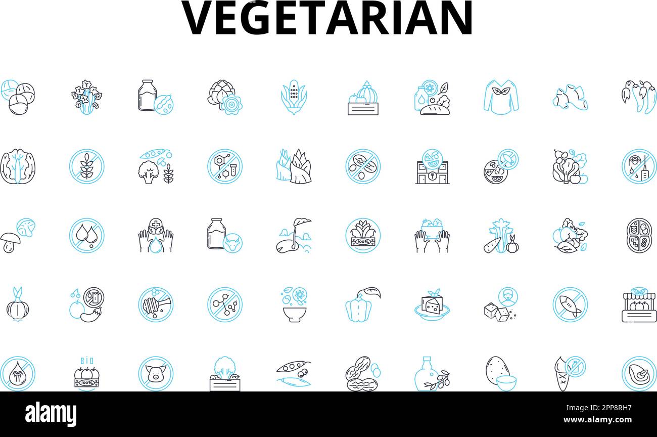 Vegetarian linear icons set. Plant-based, Vegan, Meatless, Herbal ...
