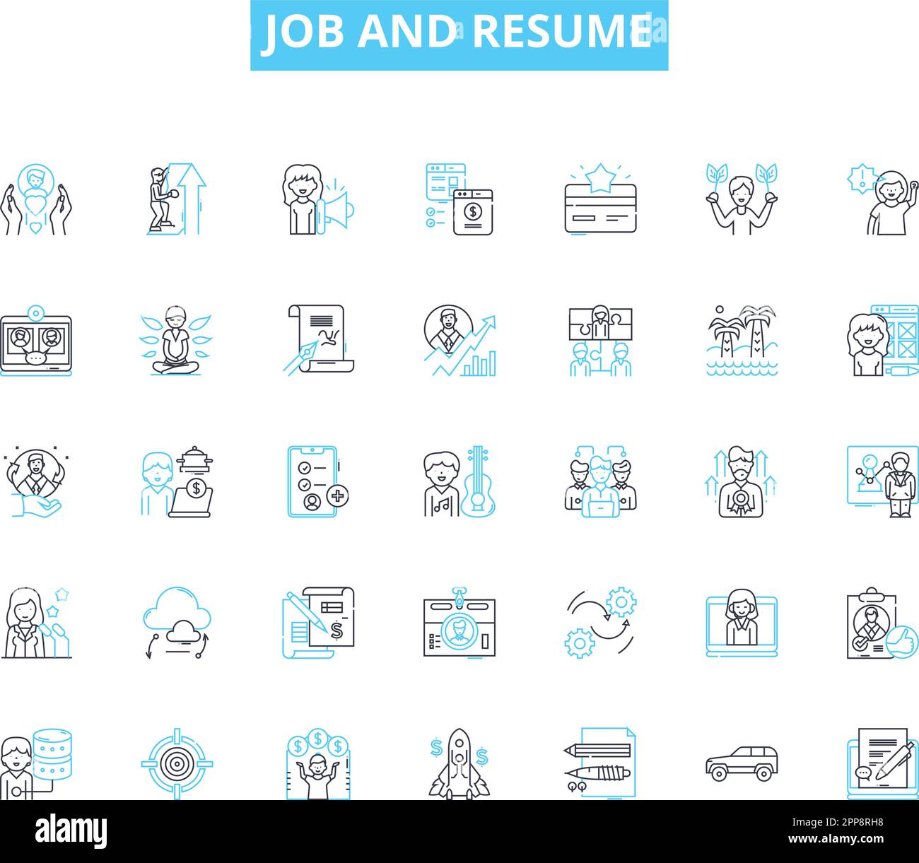 Job and resume linear icons set. Employment, Career, Application, Experience, Qualifications ...