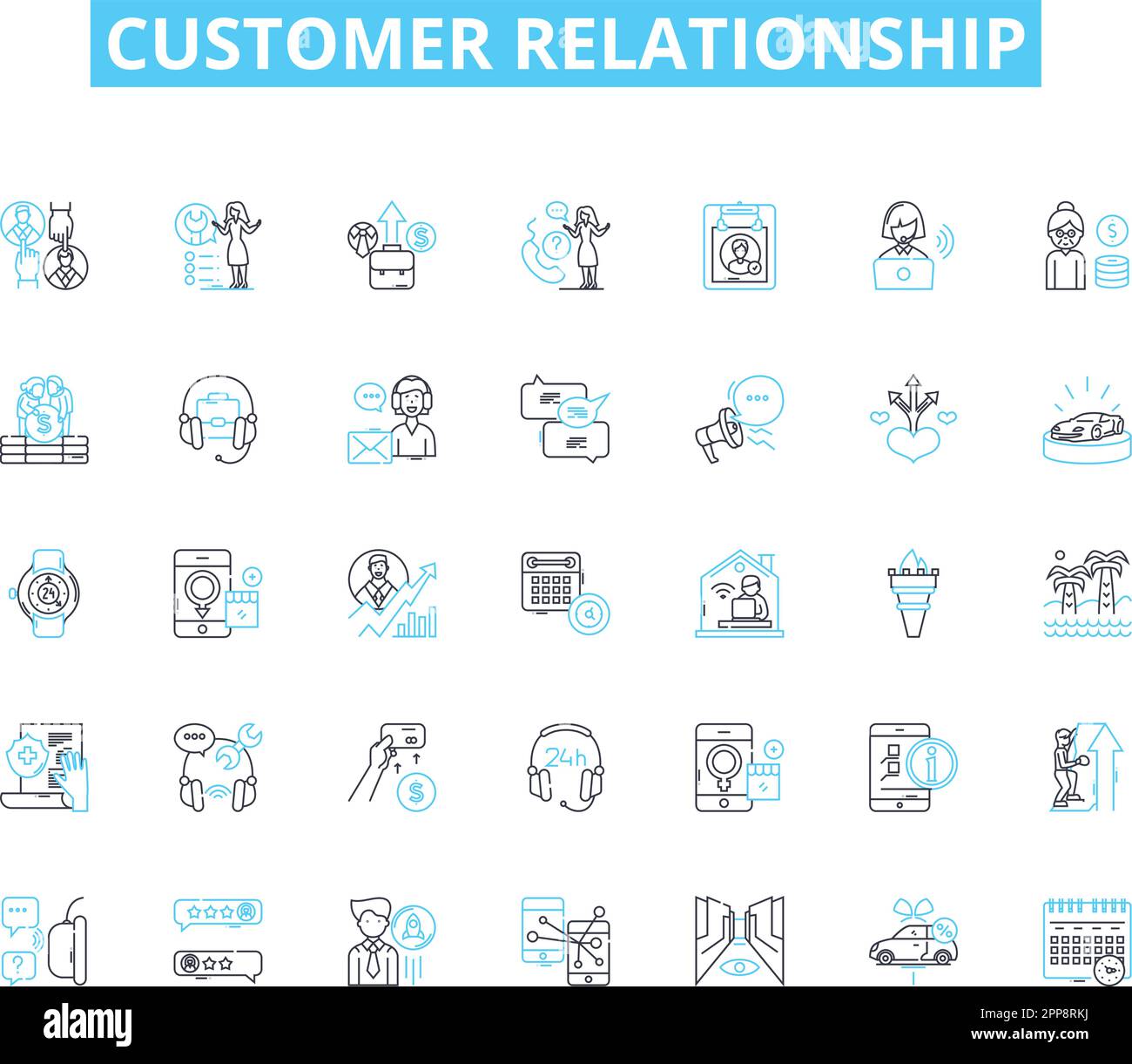 Customer relationship linear icons set. Trust, Loyalty, Satisfaction ...