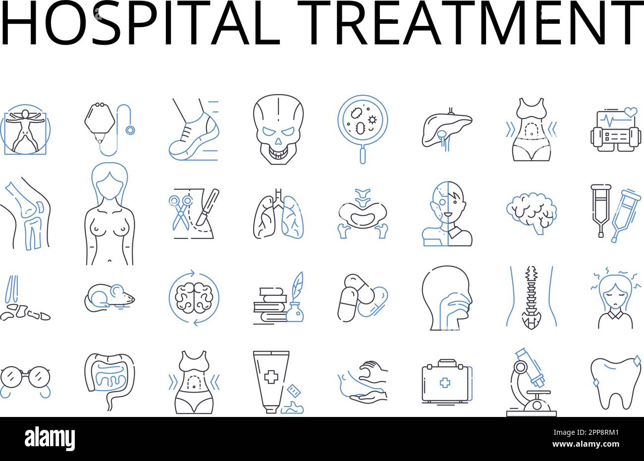 Hospital treatment line icons collection. Medical care, Doctor visit ...