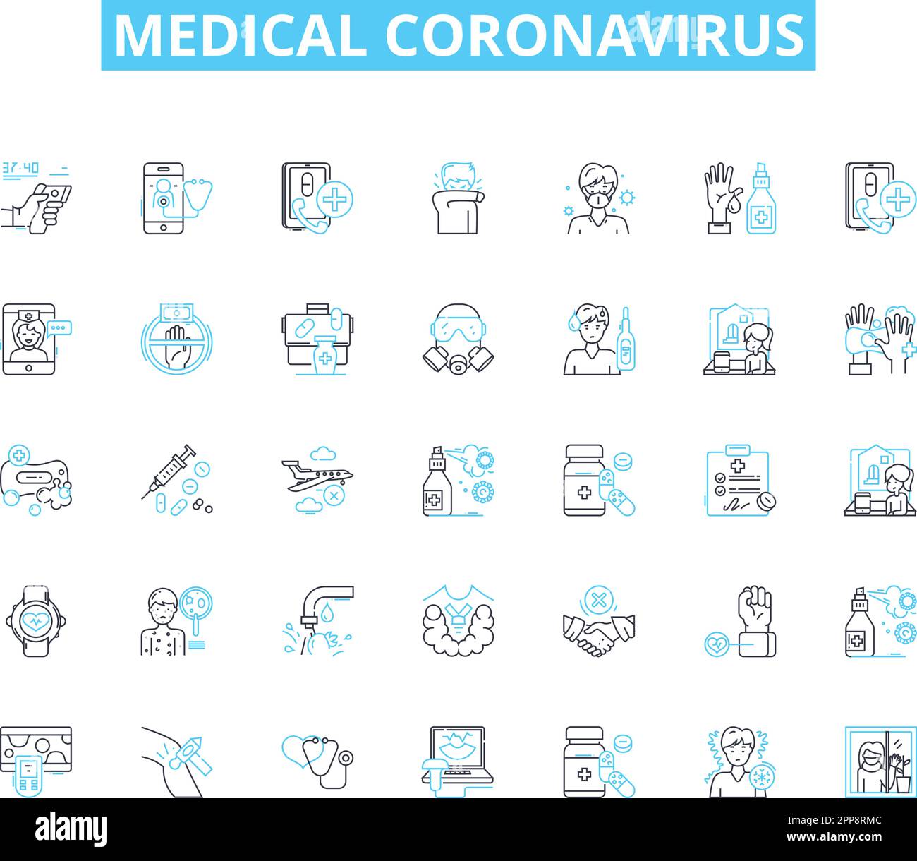 Medical coronavirus linear icons set. Pandemic, Outbreak, Quarantine ...