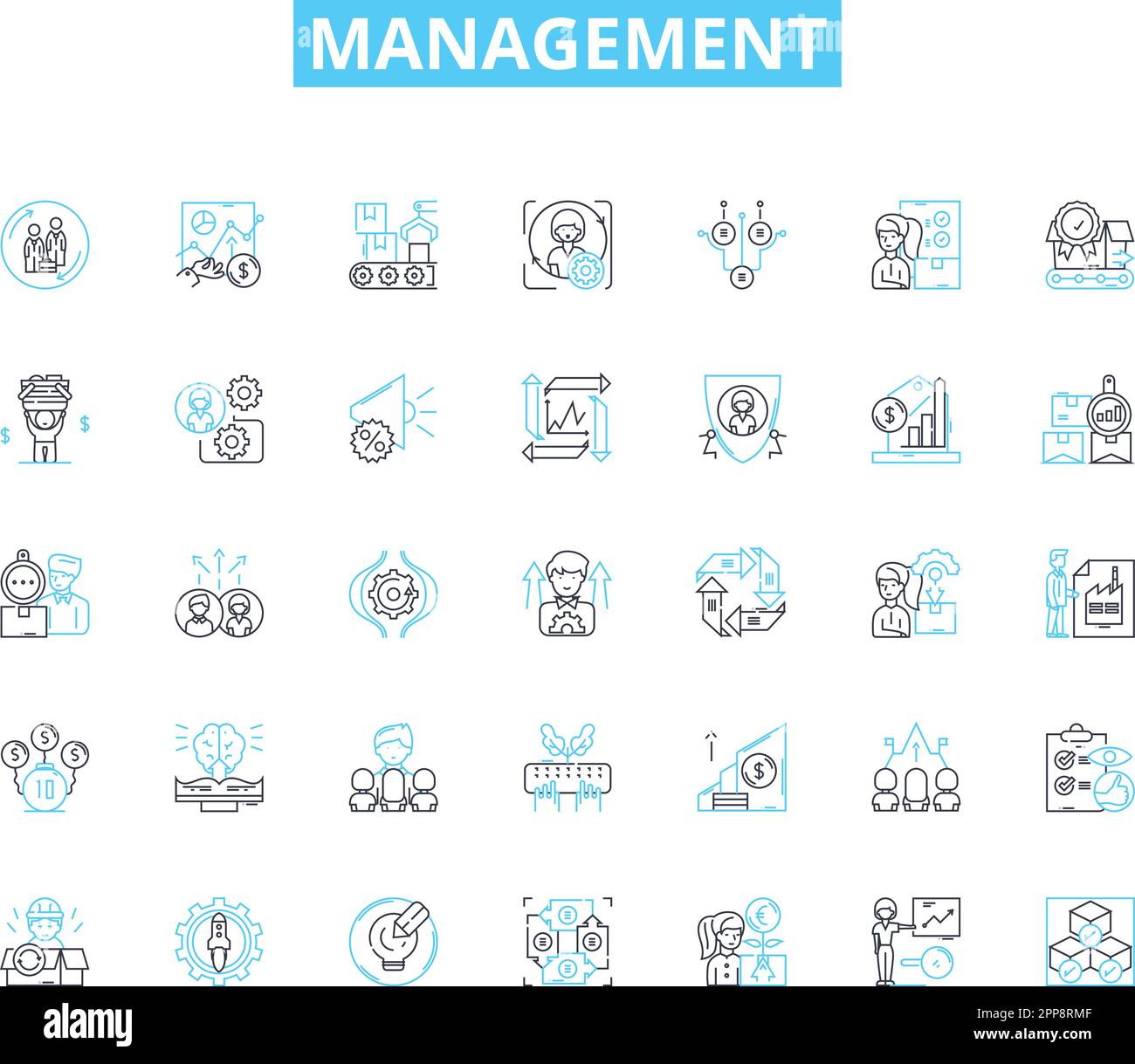 Management linear icons set. Leadership, Strategy, Organization ... Management linear icons set. Leadership, Strategy, Organization ...