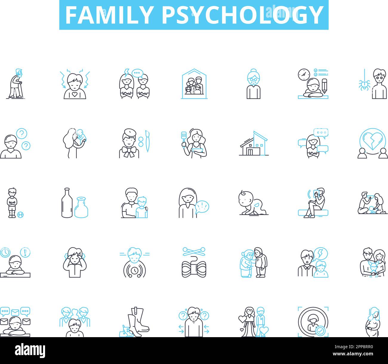 Family psychology linear icons set. Attachment, Communication, Conflict ...