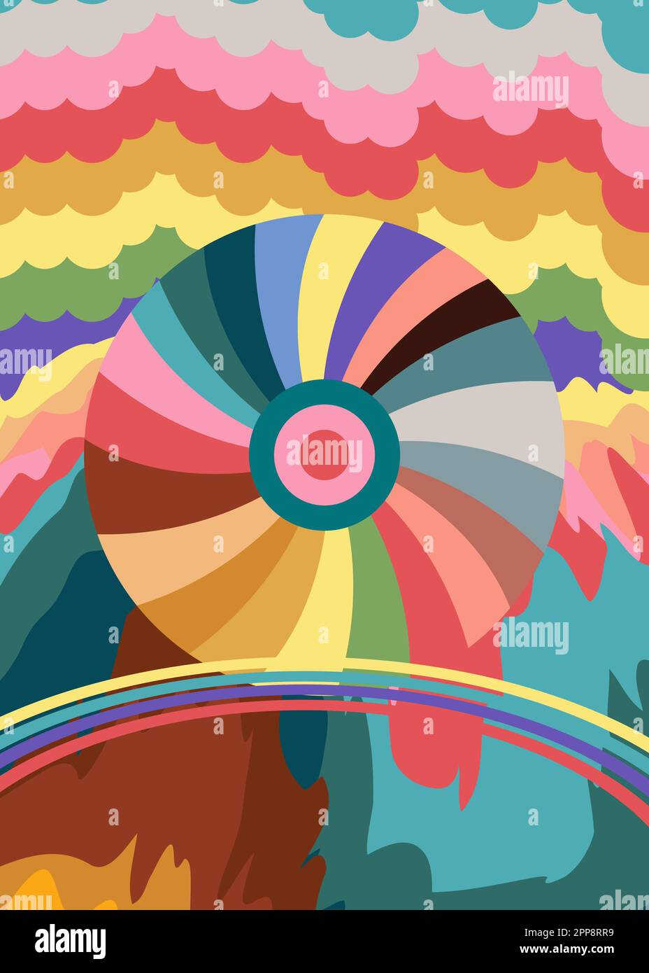 Psychedelic Hippie style retro 70s background. Groovy abstract 1970s ...